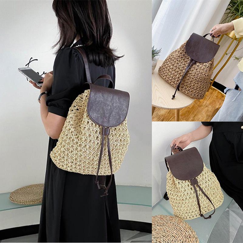 Buy Summer Drawstring Summer Straw Crochet Straw Beach Bags Daypack ...