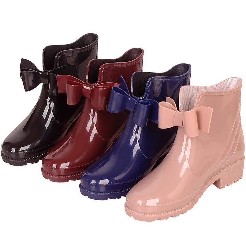 Women's Rain Boots Solid Color Low Tube Women's Rain Boots Bow Rain ...