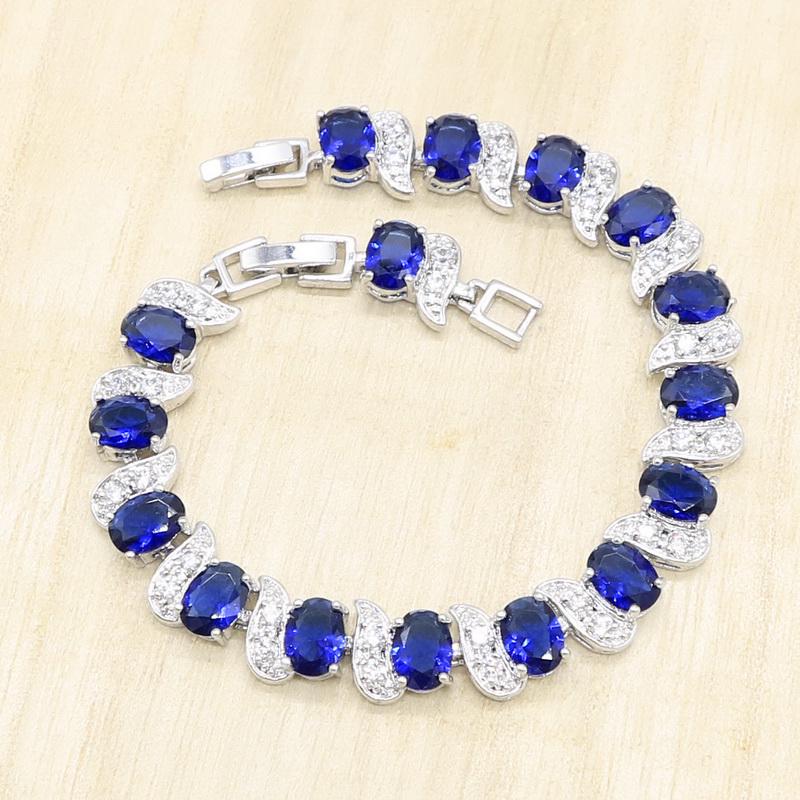 Buy Royal Blue Crystal Silver Color Jewelry Sets For Women Earrings ...