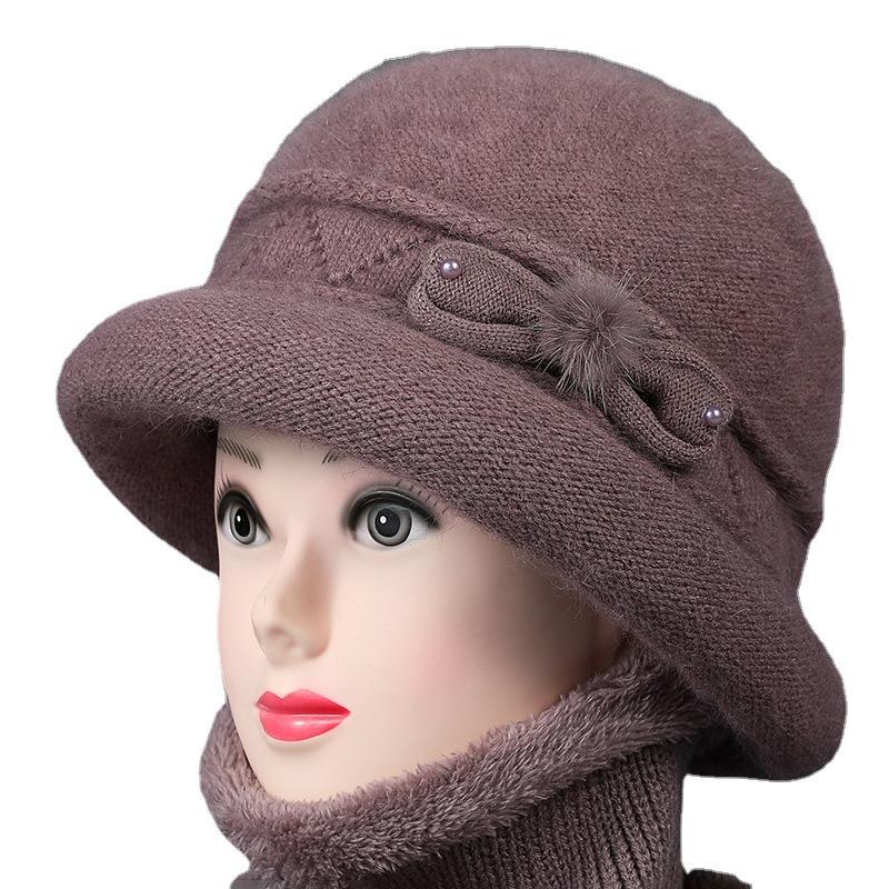 Buy Middle-aged Hat Female Mother Rabbit Wool Knitted Hat Thickened ...