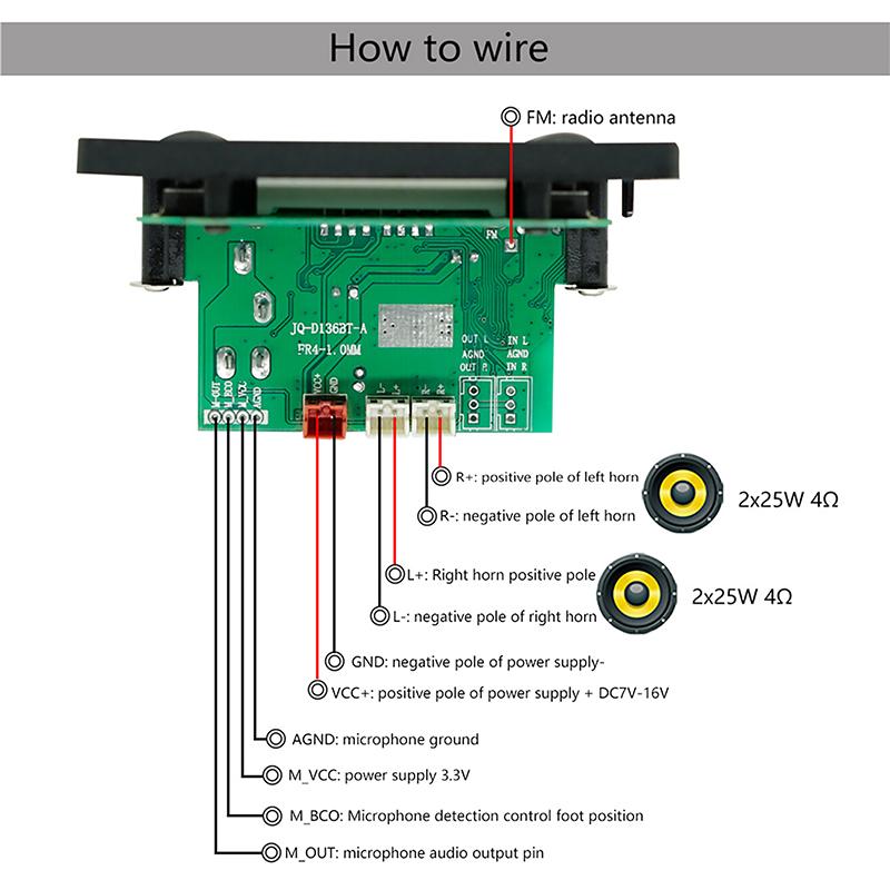 2*25W Bluetooth Mp3 Wma Decoder Board Microphone Fm Radio Tf Usb Car ...