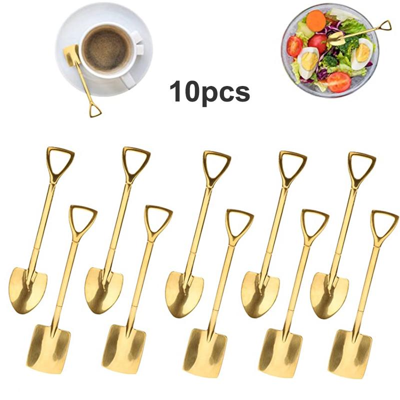 Buy 10pcs Gold Stainless Steel Shovel Spoon Set 6 Inch Sugar Spoons for ...