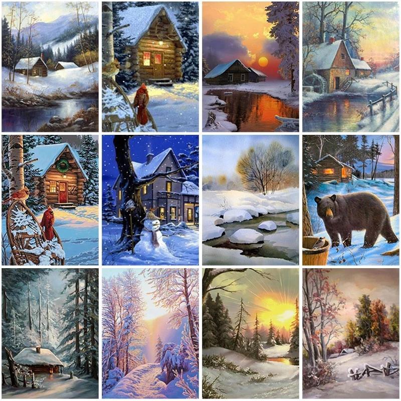 Buy DIY 5D Diamond Painting Snow Landscape Winter Diamond Embroiderey ...