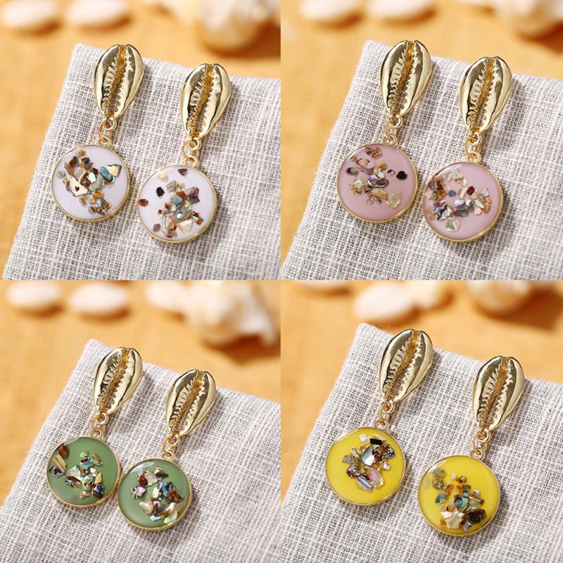 Buy Retro Style Simple Gold Plating Shell Round Crushed Stone Ear Stud ...