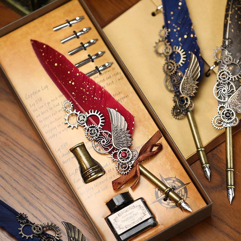 Buy Punk Feather Pen Mechanical Feather Fountain Pen School of ...
