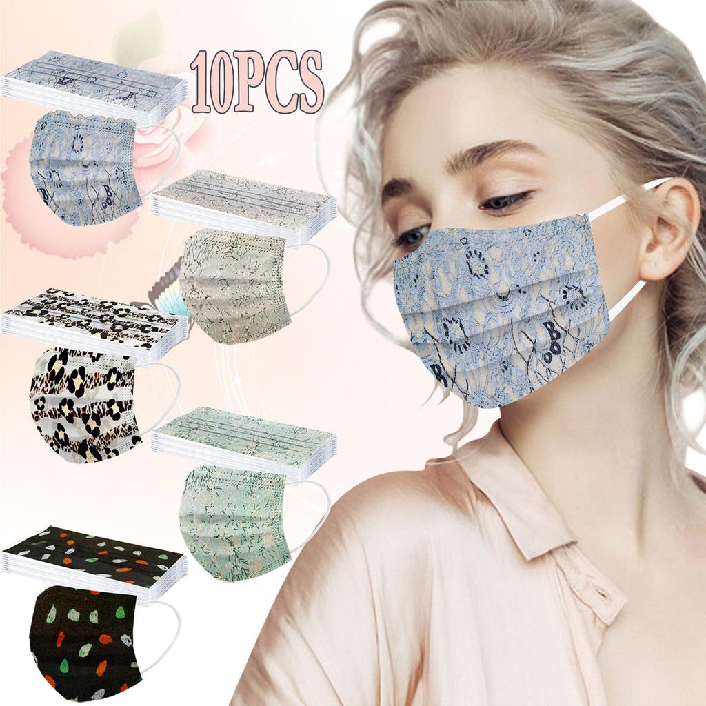 Buy 10PCS Adult Fashion Print Disposable Face Mask 3 Ply Earloop Anti ...