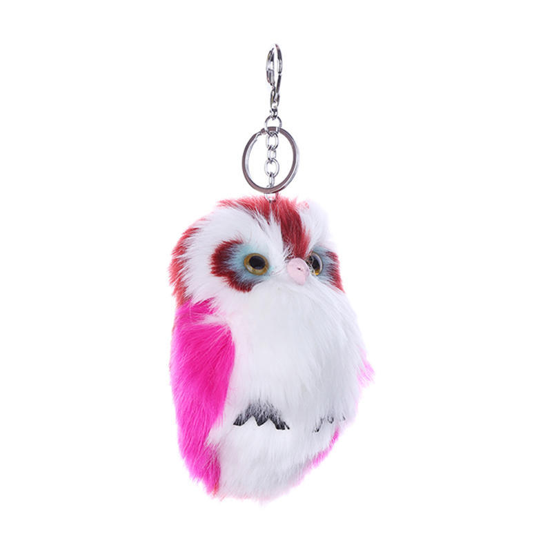 Buy Cute Fluffy Owl Pendant Keychain Doll Women Key Ring Faux Bunny Key ...