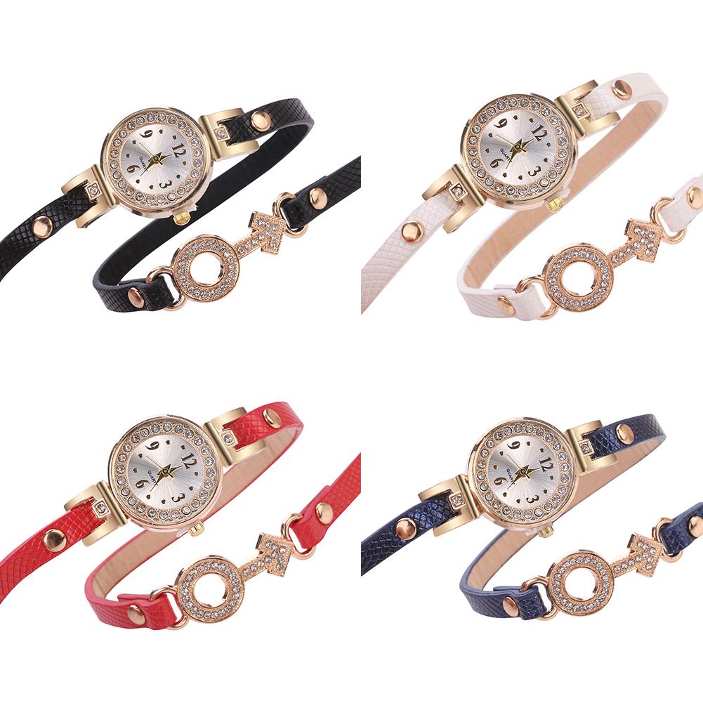 Buy Simple Rhinestone Bracelet Watch Multi Layer Leather Women Quartz ...