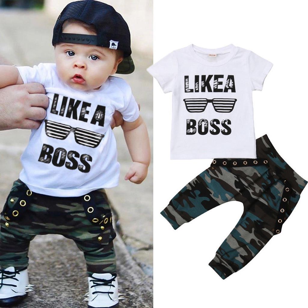Buy Letter Tops T-shirt Camo Pants 2PCS Newborn Toddler Baby Boys Outfits Set at affordable ...