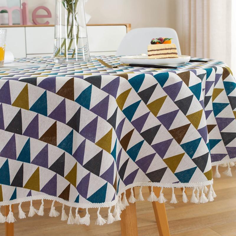 Cheap Nordic Polyester Cotton Round Table Cloth Colorful Triangle Sea ...