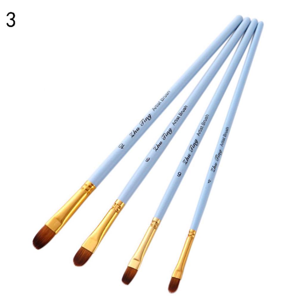 Cheap 4Pcs Pointed Flat Round Tip Wooden Drawing Brushes Watercolor Oil ...