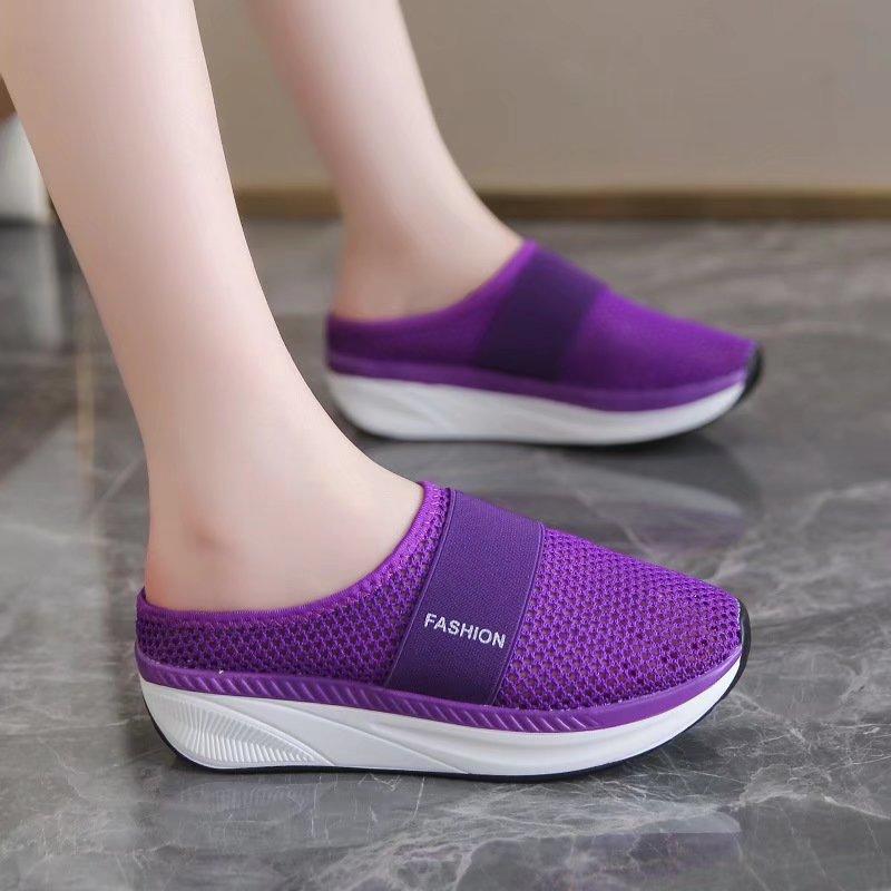 Buy Mesh Breathable Women's Thick Sole Round Toe Mesh Heelless Sandals ...