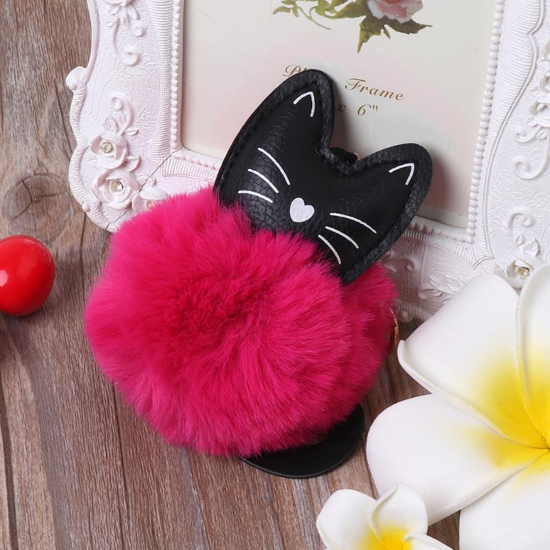 Buy Cartoon Cat Fluffy Ball Key Chain Pompom Animal Tail Rabbit Fur Car ...