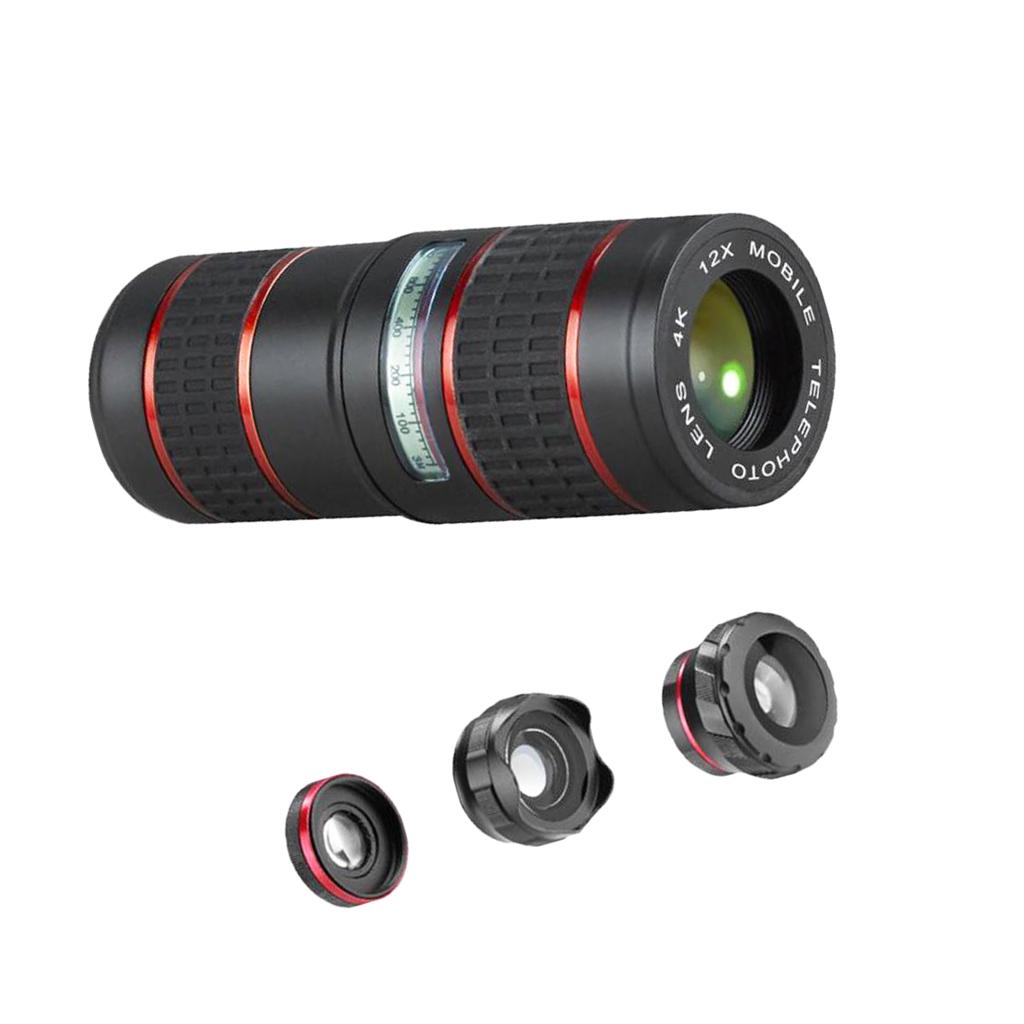 Buy 5 In 1 Phone Zoom Lens 12X HD Telephoto Fisheye Monocular Macro Kit ...