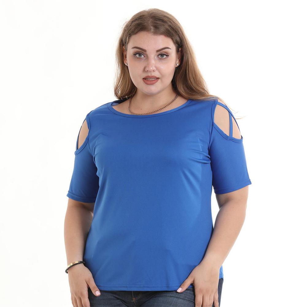 Buy Solid Color Tops Women O-neck Corss Short Sleeve Plus Size Loose T ...