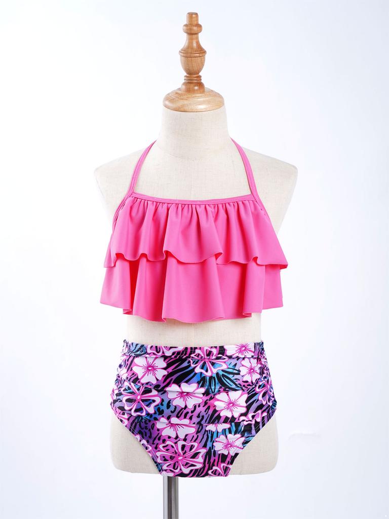 Buy Kids Girls Two-Pieces Hawaii Ruffles Tankini Swimsuit Swimwear ...