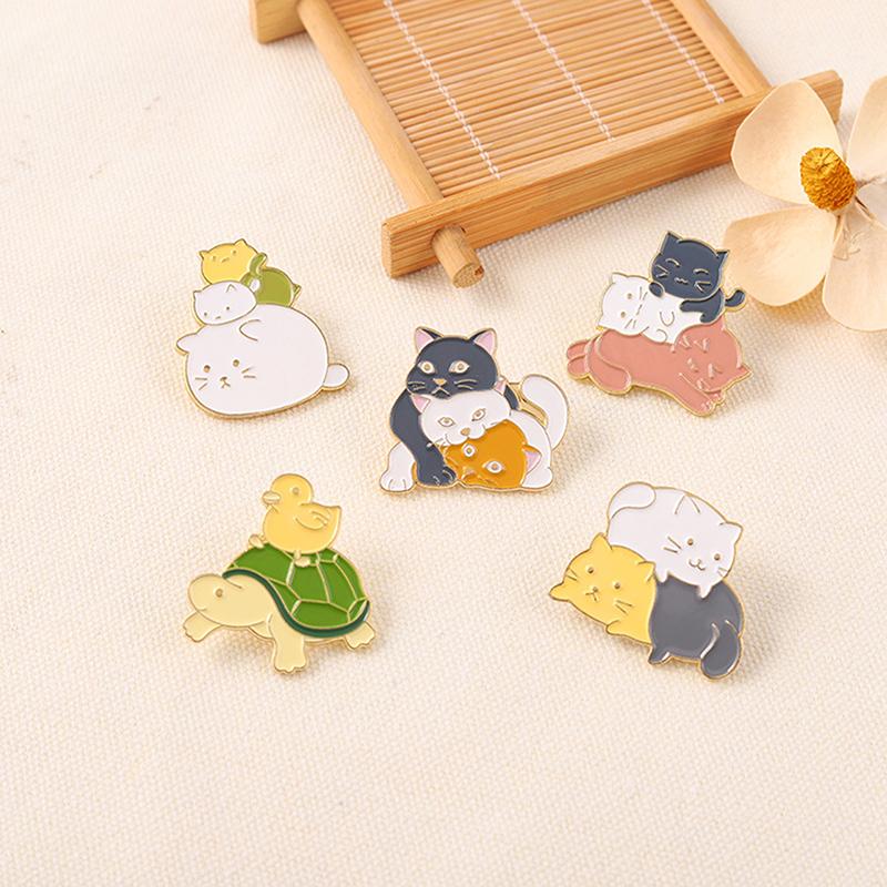Buy Cute Animal Enamel Pins Cats Chicken Turtle Fold Together Custom ...