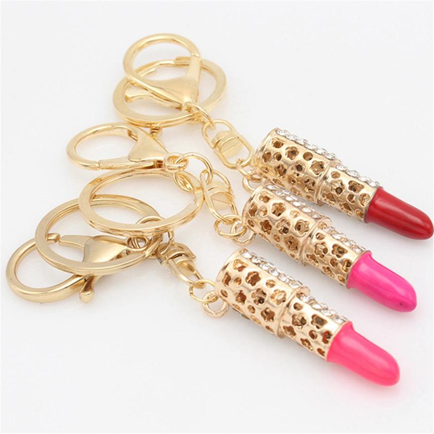 Creative Women Portable Crystal Rhinestone Lipstick Makeup Keyring ...