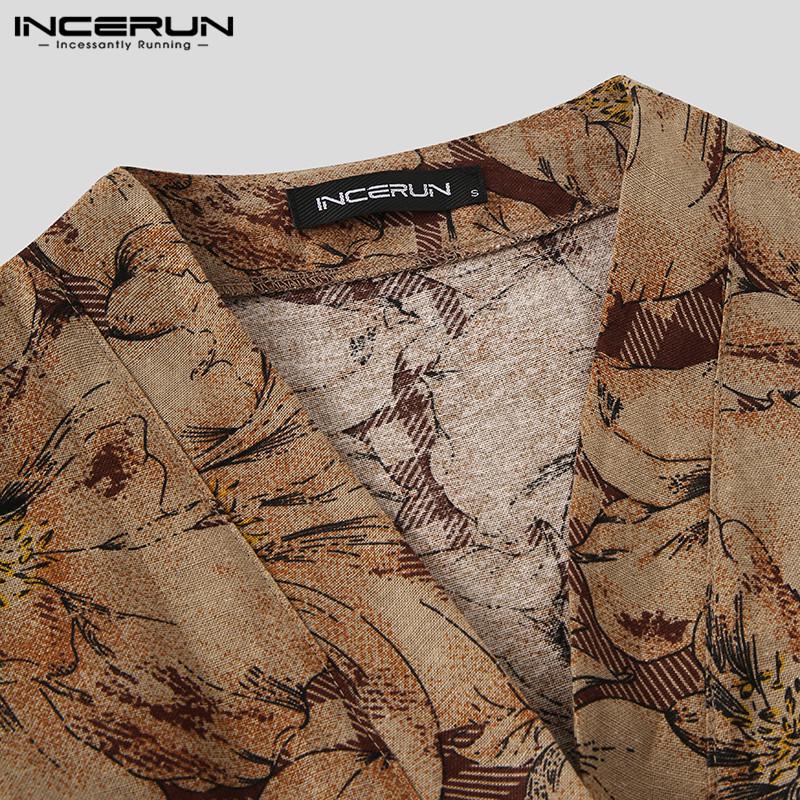 Buy INCERUN Yukata Men Kimono Cardigan Men Japanese Kimonos Tops Retro Print Asian Clothes ...