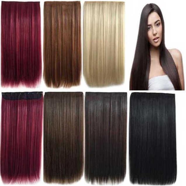 Buy 1pc Women Pure Color Extension Hair Five Clip Hair Extension Light ...