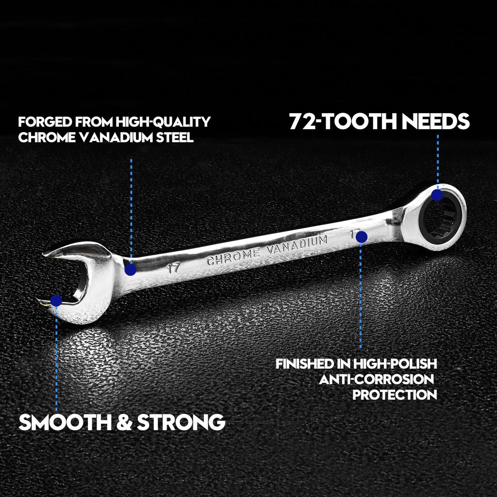 WIXOLBOR Ratcheting Combination Wrench Metric, 72-Tooth, 12-Point, CR-V ...