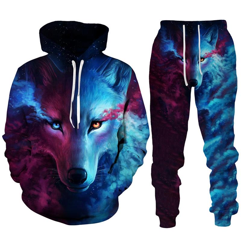 Cheap Classical Wolf 3D Print Hoodie/Pants/Suit Fashion Couple Outfits ...