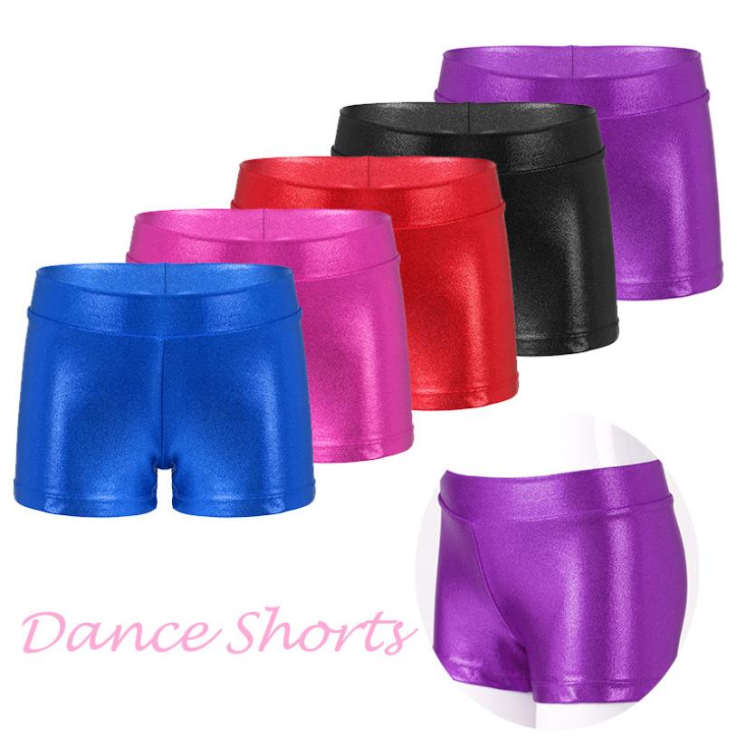 Buy Girls Gymnastic Shorts Glitter Ballet Dance Shorts Metallic Spandex ...