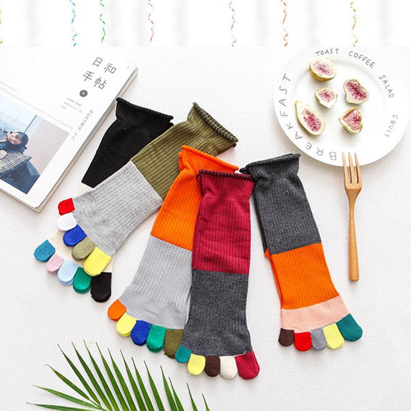 Buy 5Colors Female Funny Socks Toe Socks Cotton Colorful Patchwork Long ...