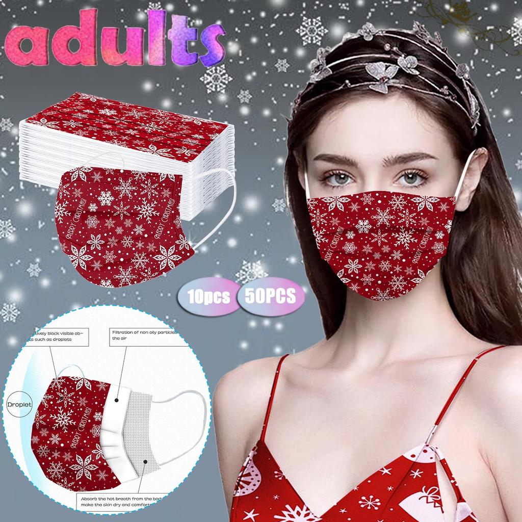 Adult Christmas Printed Mask Disposable Protection Three Layer Face ...
