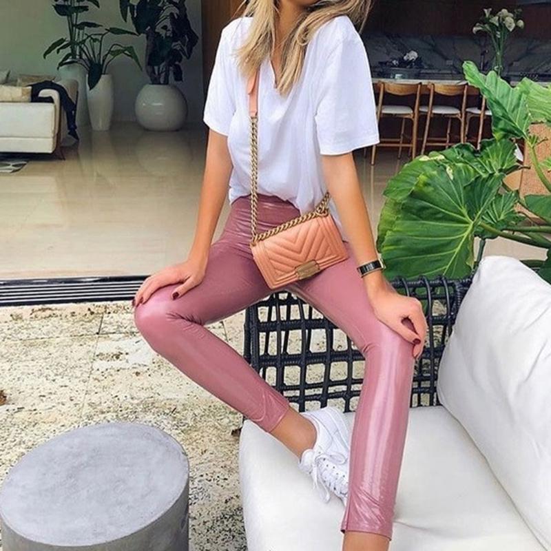 Women S Fashion PU Leather Pants Skinny High Waisted Stretchy Faux PU ...