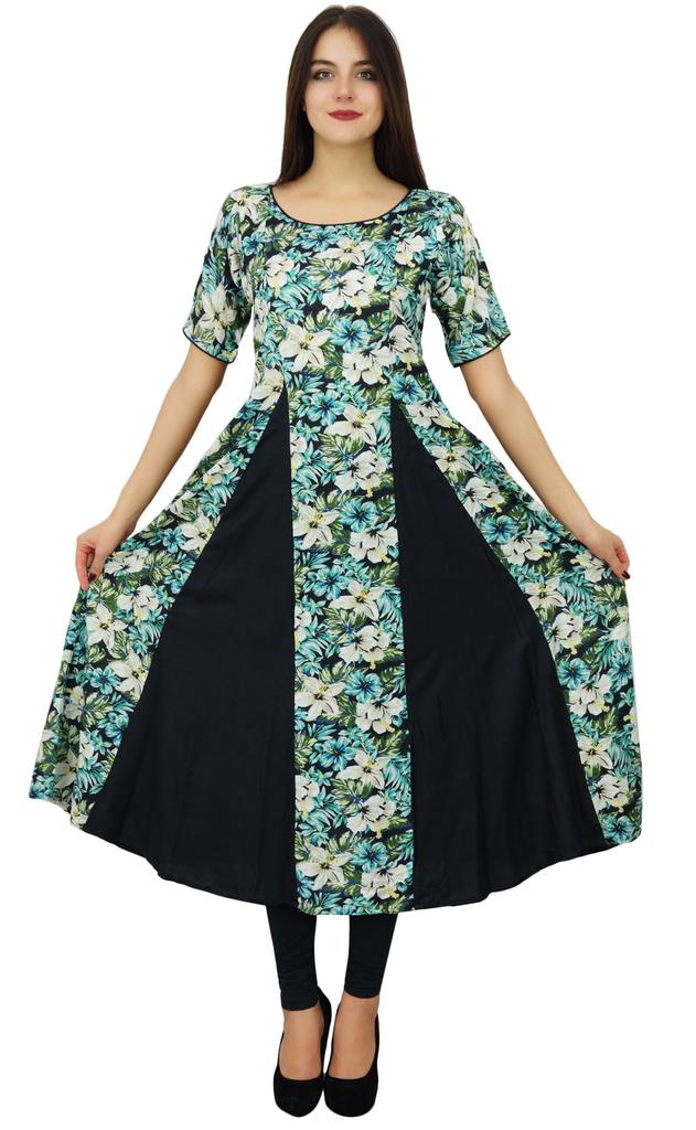 Cheap Bimba Womens Floral Print Rayon Dress Long Flaired Maxi Kurti ...