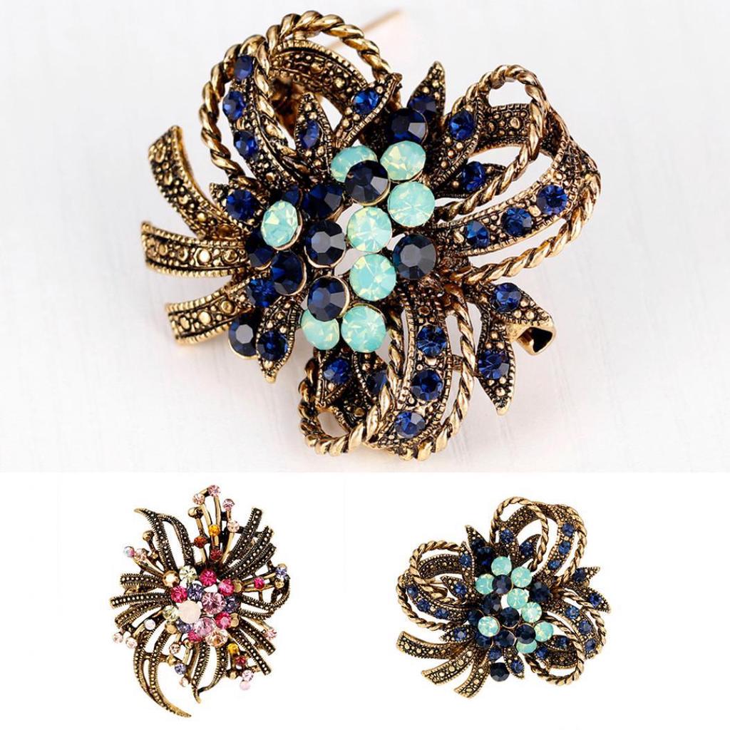 Buy Women Fashion Multicolor Rhinestone Flower Shape Brooch Pin Scarf ...