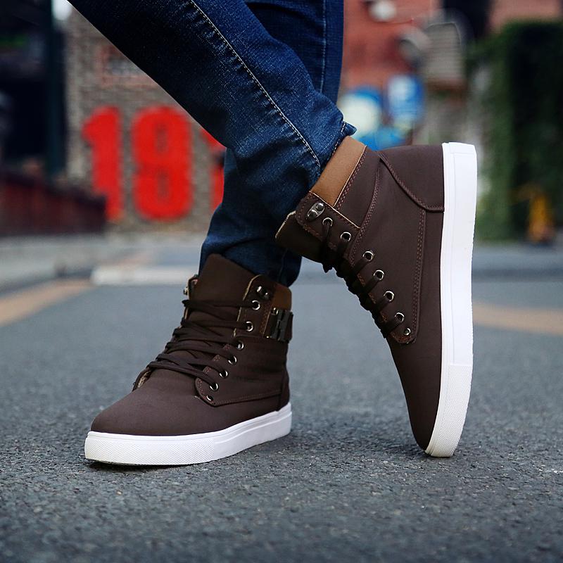 Buy High Top Men's Shoes Suede Men's Casual Sneaker Shoes Lace-up Wild ...