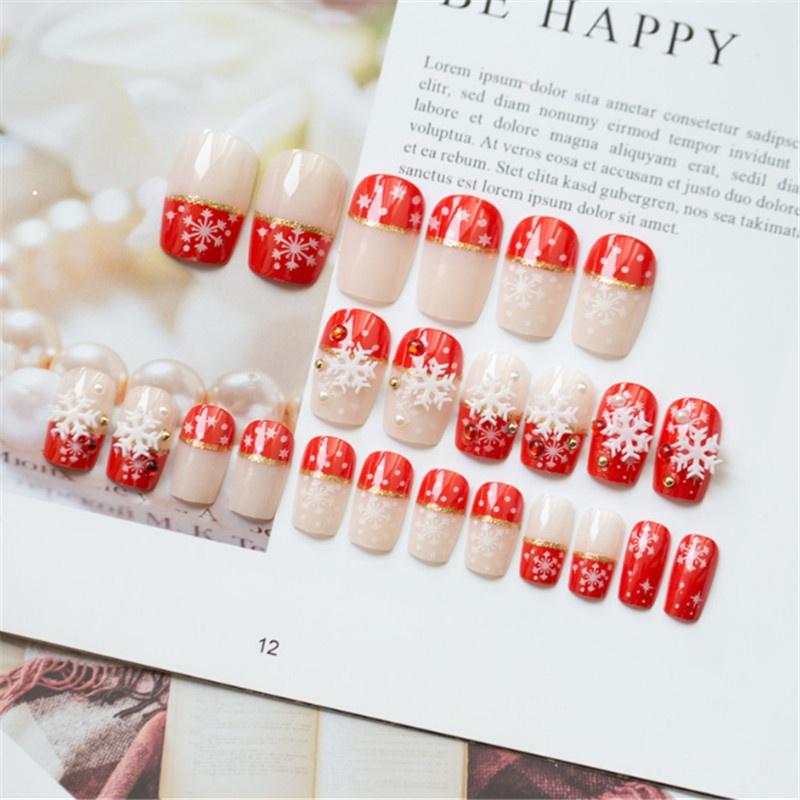 24 Pcs/set 24Pcs Flat Fake Nails Acrylic Red False Nails 3D DIY ...