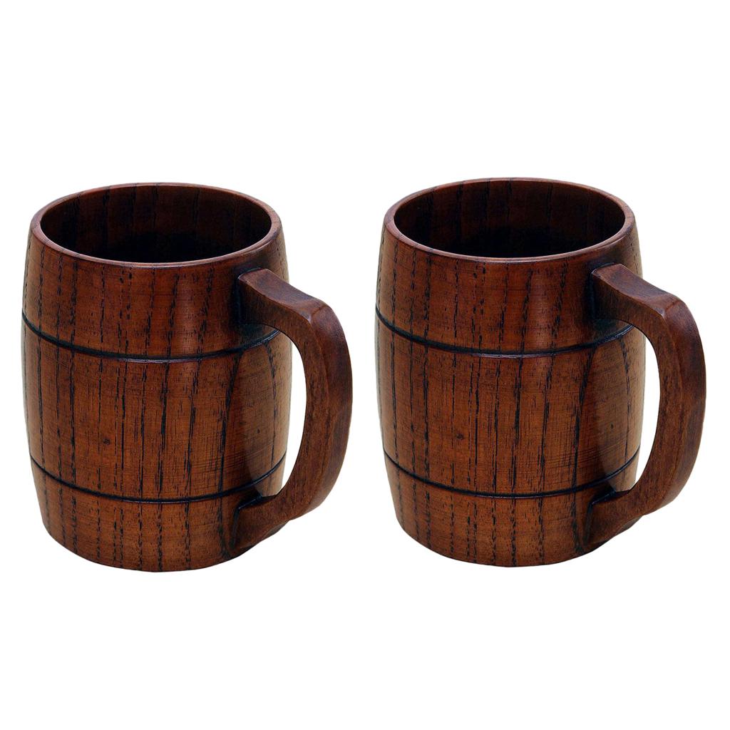 Buy 2x Wooden Tankard Beer Stein Mug Milk Coffee Drink Cup Wedding ...