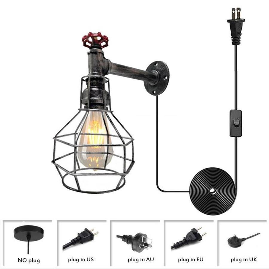 Cheap Retro Wire Cage Single Wall Light, Metal Water Pipe Wall Sconce ...