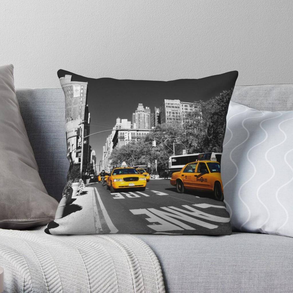 New York Taxi 2 Square Pillowcase Polyester Linen Velvet Zip Decor ...