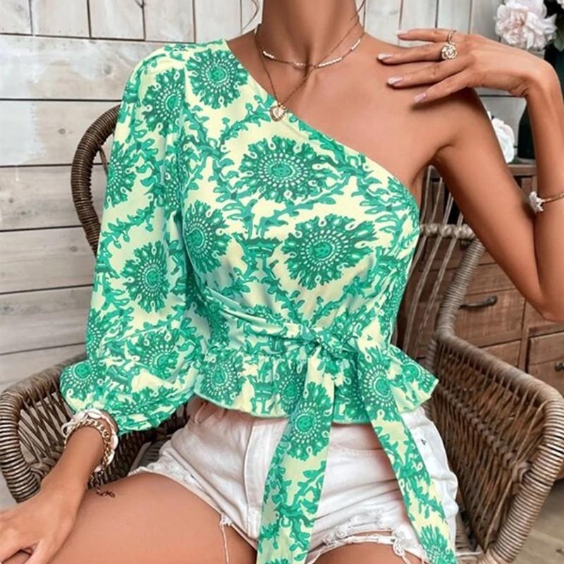 Buy 2022 New Sexy Summer Women's Fashion Printed One Shoulder Lantern ...