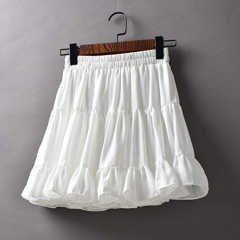 Buy Chiffon High Waist Solid Color Puff Skirt Ruffle Cake Skirt ...