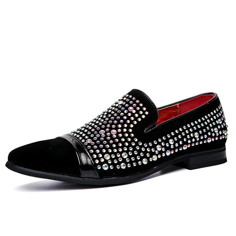 Buy Glitter Crystal Men Loafers Velvet Rhinestone Noble Dress Shoes Man ...