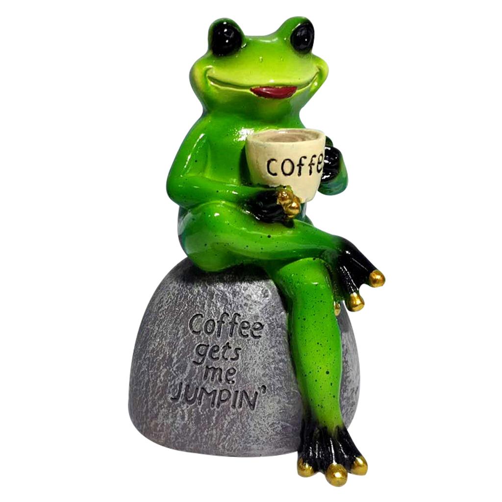 Buy Frog Statue Figurine Garden Drinking Coffee Sculpture Decoration at ...