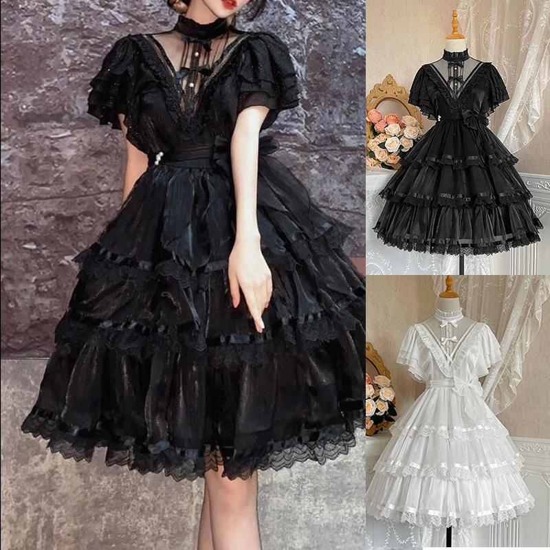 Buy Original Lolita Dark Gothic Girl Dress Flower Wedding Daily Short ...