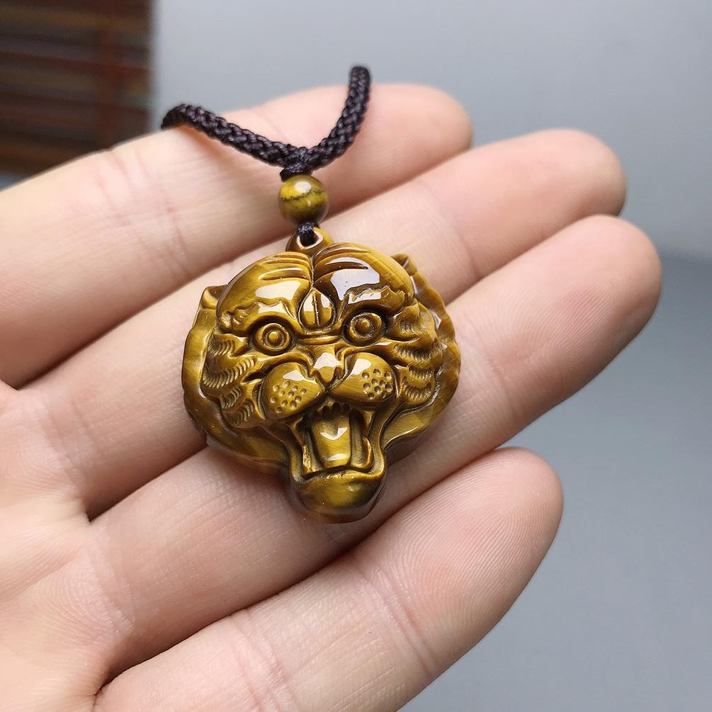Satın alın Natural Tiger Eye Stone Tiger Head Necklace Pendant Patron ...