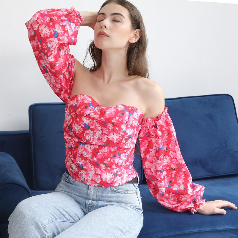 Buy Summer Women's Floral Open Back One-line Collar Open Shoulder ...