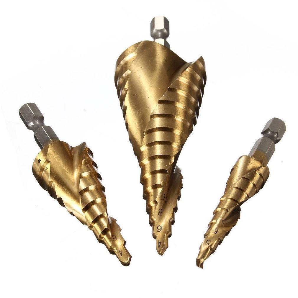 Buy 3pcs HSS Step Drill Bit Spiral Grooved Drill Bit Set Woodworking ...