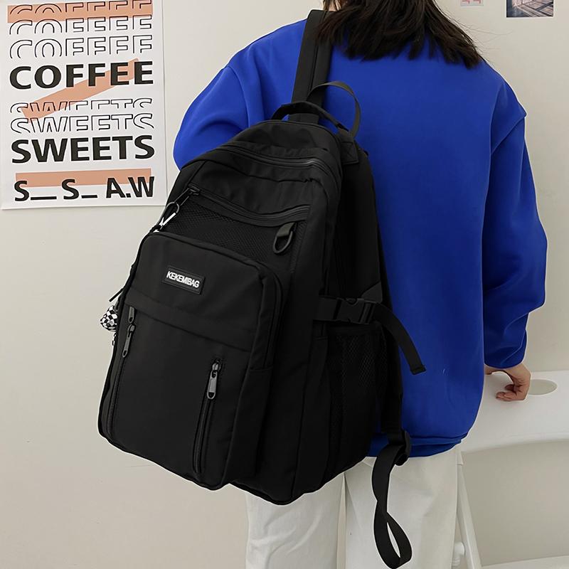 Solid Color Book Bag Large Capacity Traveling Backpack Student ...