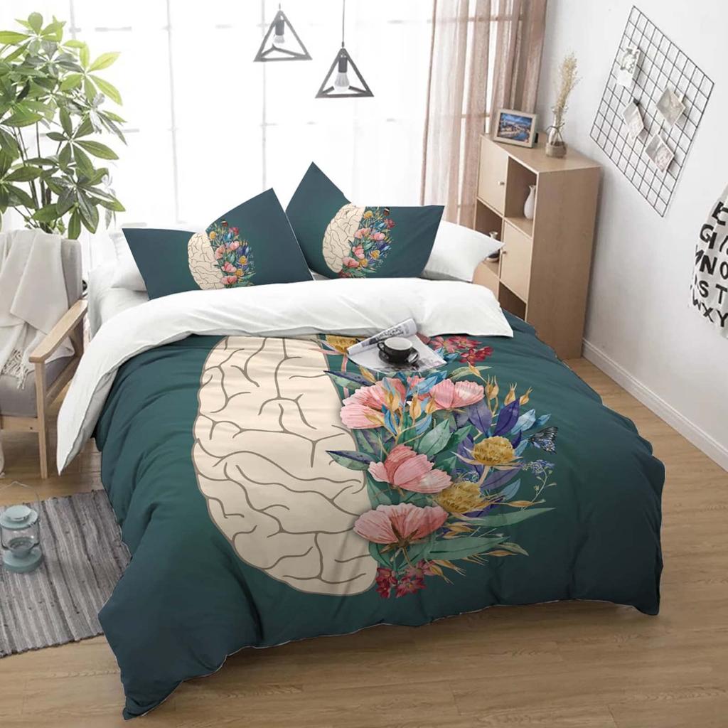 Cheap Flower and Human Brain Sage Green Vintage Duvet Cover Math ...