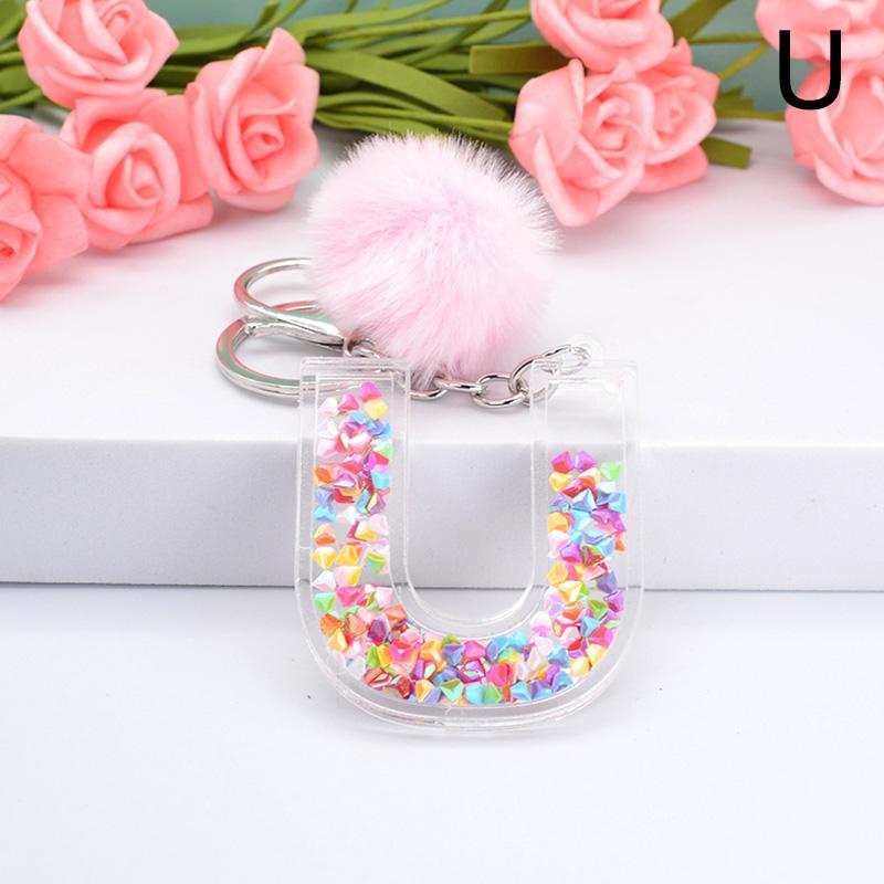 Buy 1PC Women Keychains 26 Glitter Pink Hollowed-out Words Handbag ...