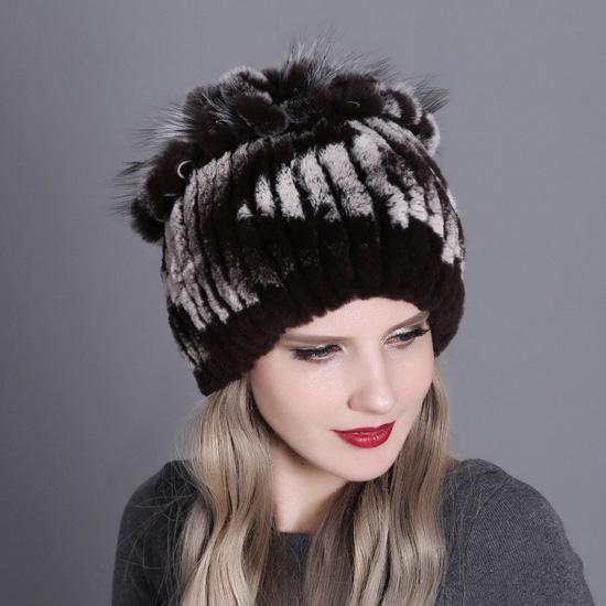 Buy Women Warm Genuine Fur Hat Natural Rex Rabbit Fox Skin Top Mushroom ...