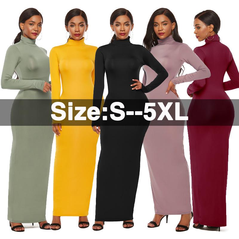 Buy New Fashion Women's long dress high collar long sleeve dress ...